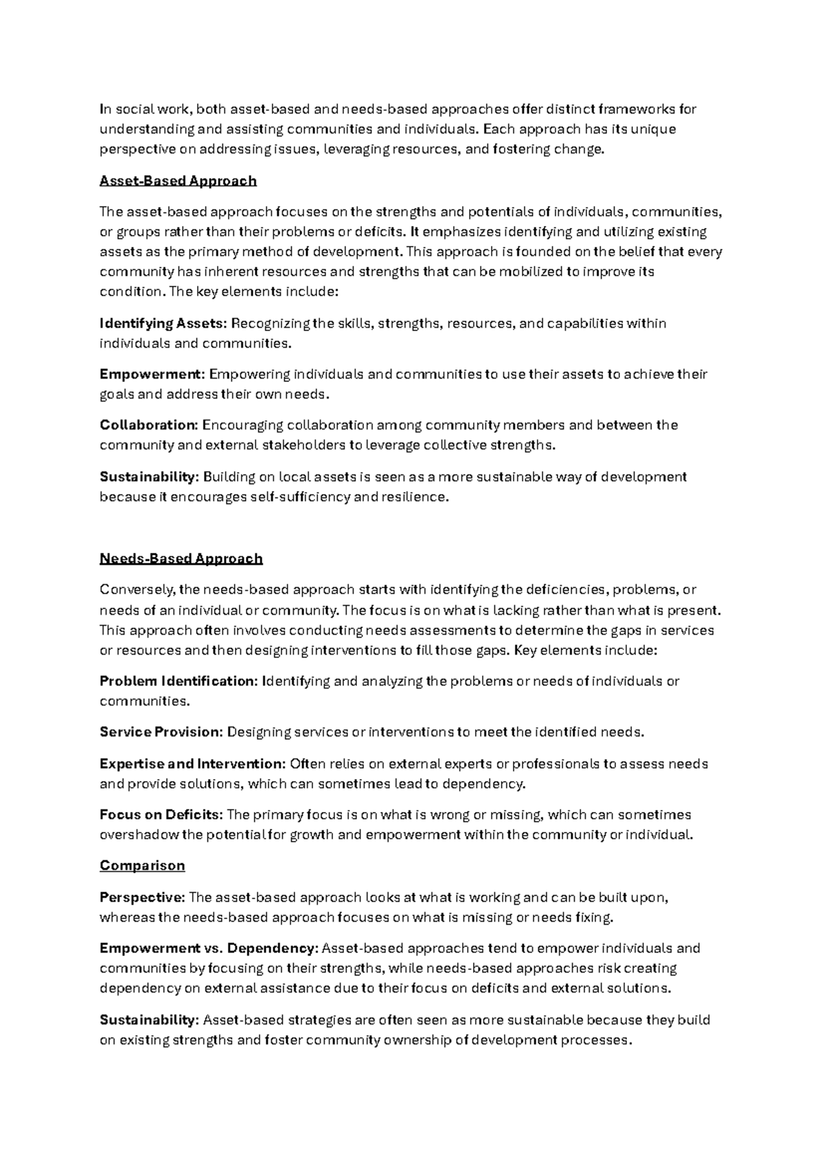 Comparative analysis of asset-based vs needs-based approaches in social ...