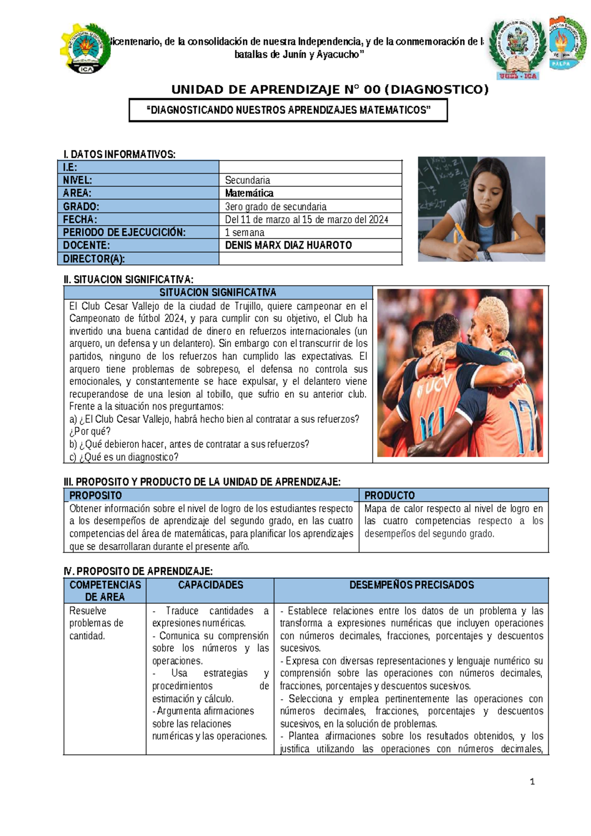 3° UDA 0 - 2024: Diagnóstico de Aprendizajes en Matemáticas Secundaria ...