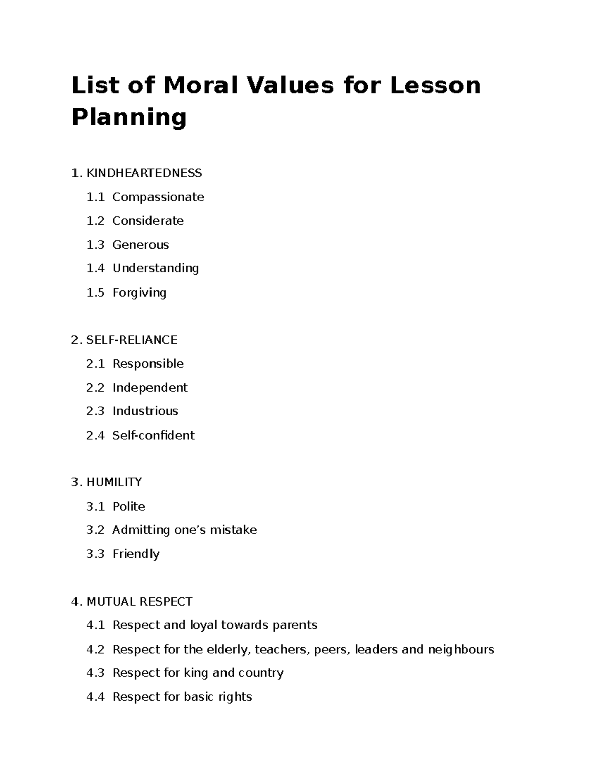 LP Lesson: Moral Values Overview for 1st Semester Reports - Studocu