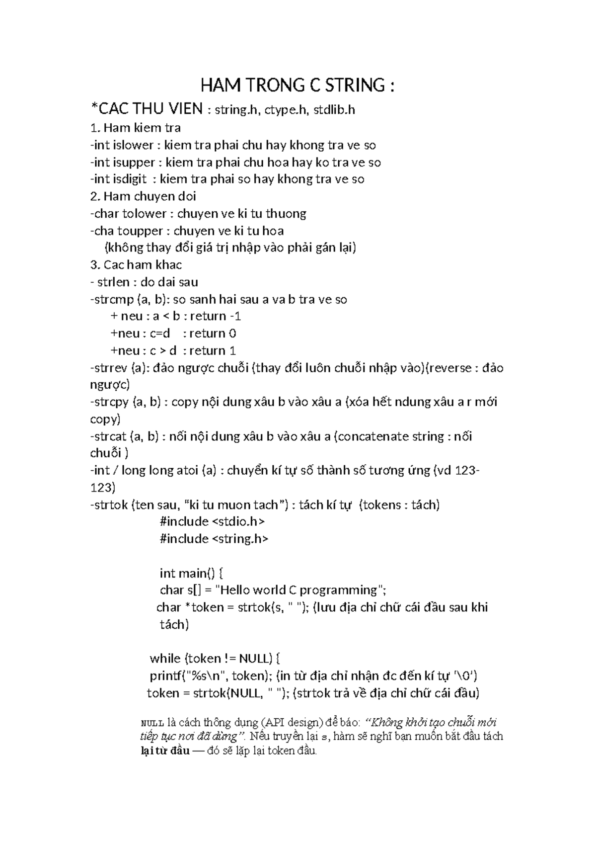 HAM TRONG C STRING: THU VIEN string.h, ctype.h, stdlib.h - Studocu