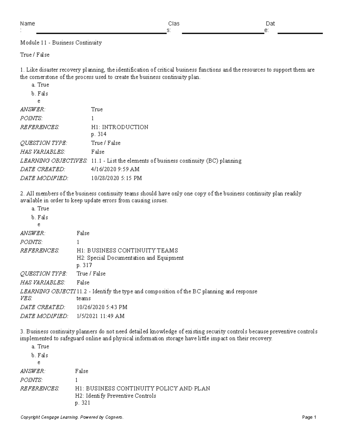 Module 11 - Business Continuity Study Questions and Answers - Studocu