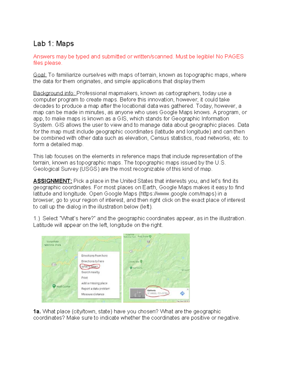GEOG 101 Lab 1: Exploring Topographic Maps and Geographic Coordinates ...