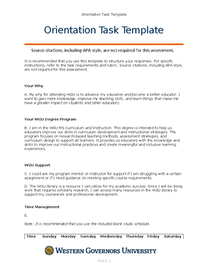 Orientation Task Template - Orientation Task Your Why A. I am attending ...