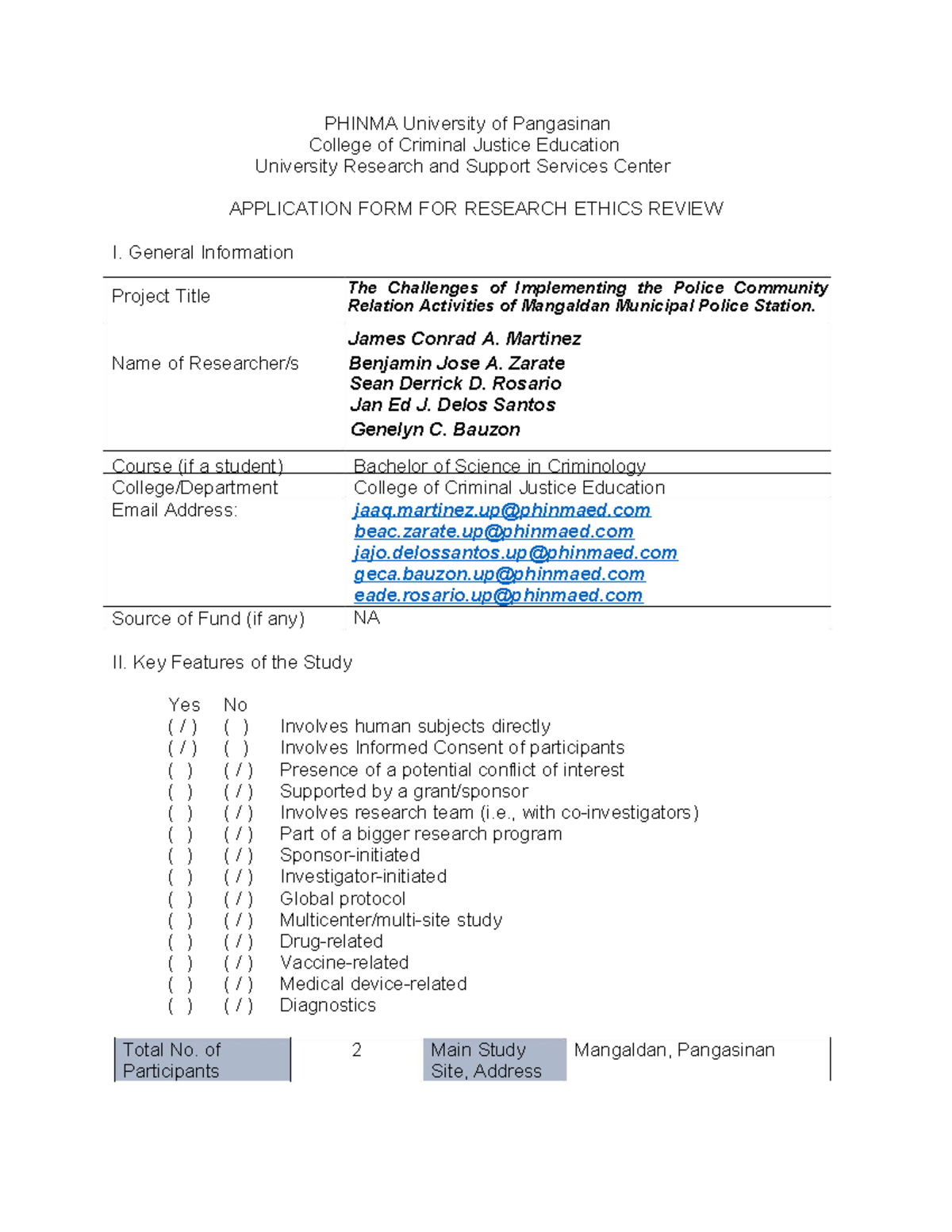 Application for Research Ethics Review - Criminology Course - Studocu