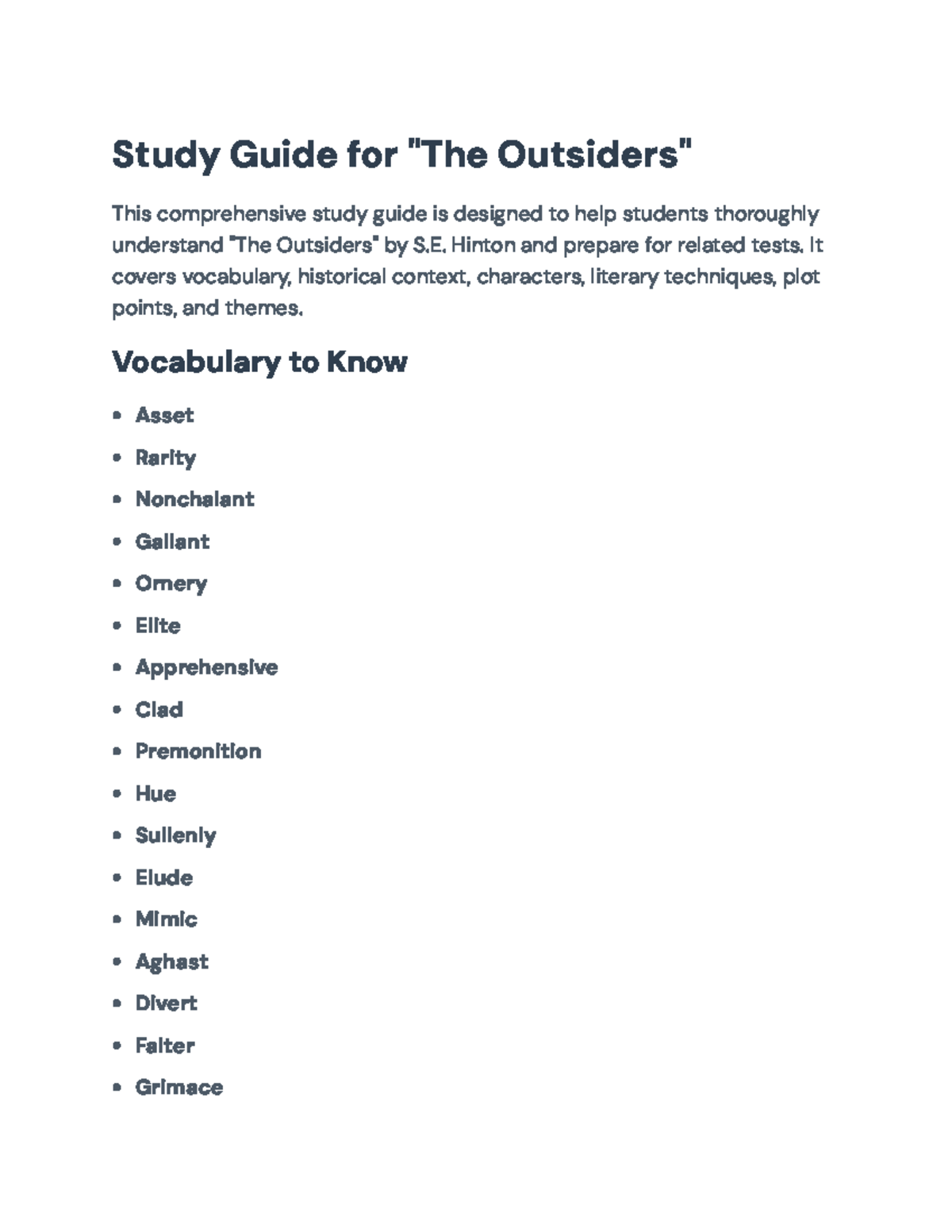 Study Guide for "The Outsiders" - Comprehensive Review for Exams ...