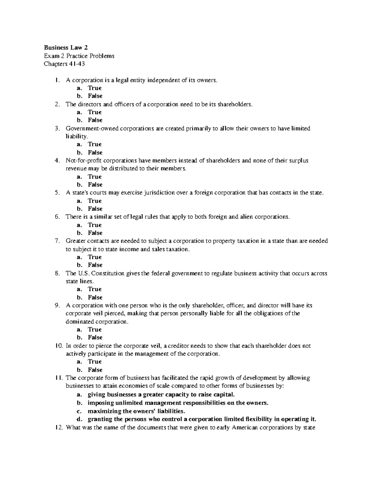 Ch 41-43 Practice Questions Spring 2021 - Business Law 2 Exam 2 ...