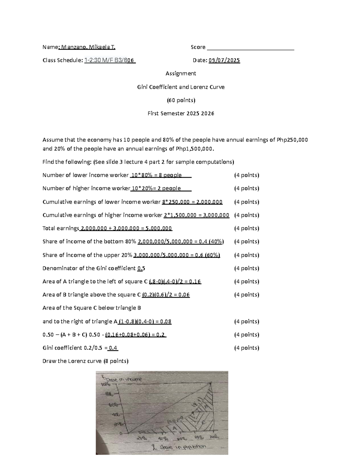 Gini Coefficient & Lorenz Curve Assignment (ECO 101) - Studocu