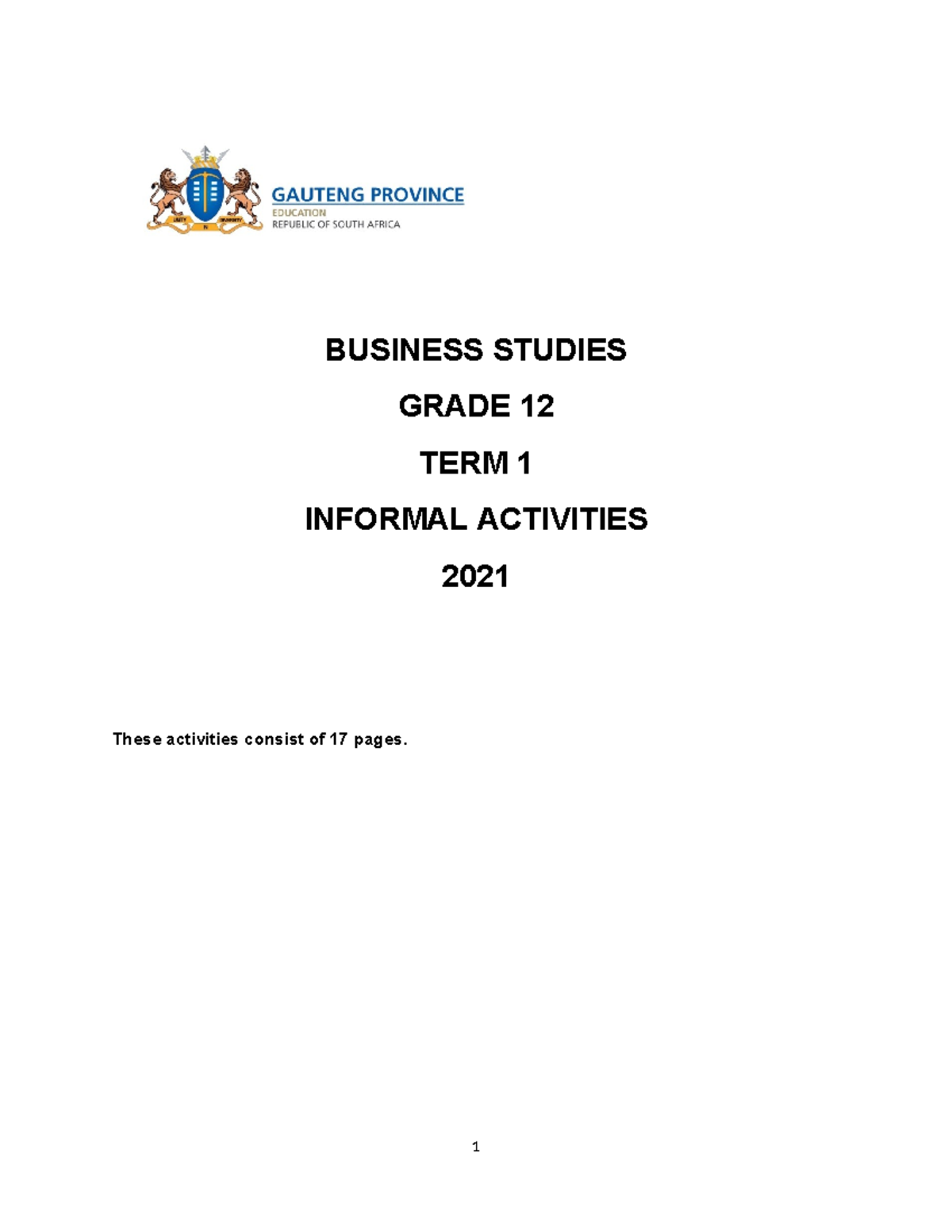 Ethics & Professionalism in Business Studies: G12 Term 1 Informal Task - Studocu