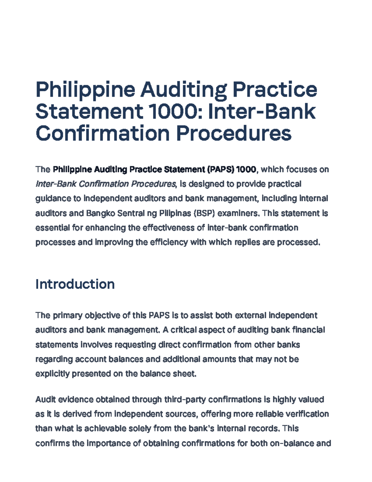 PAPS 1000 - Summary of Confirmation Procedures in Philippine Auditing ...