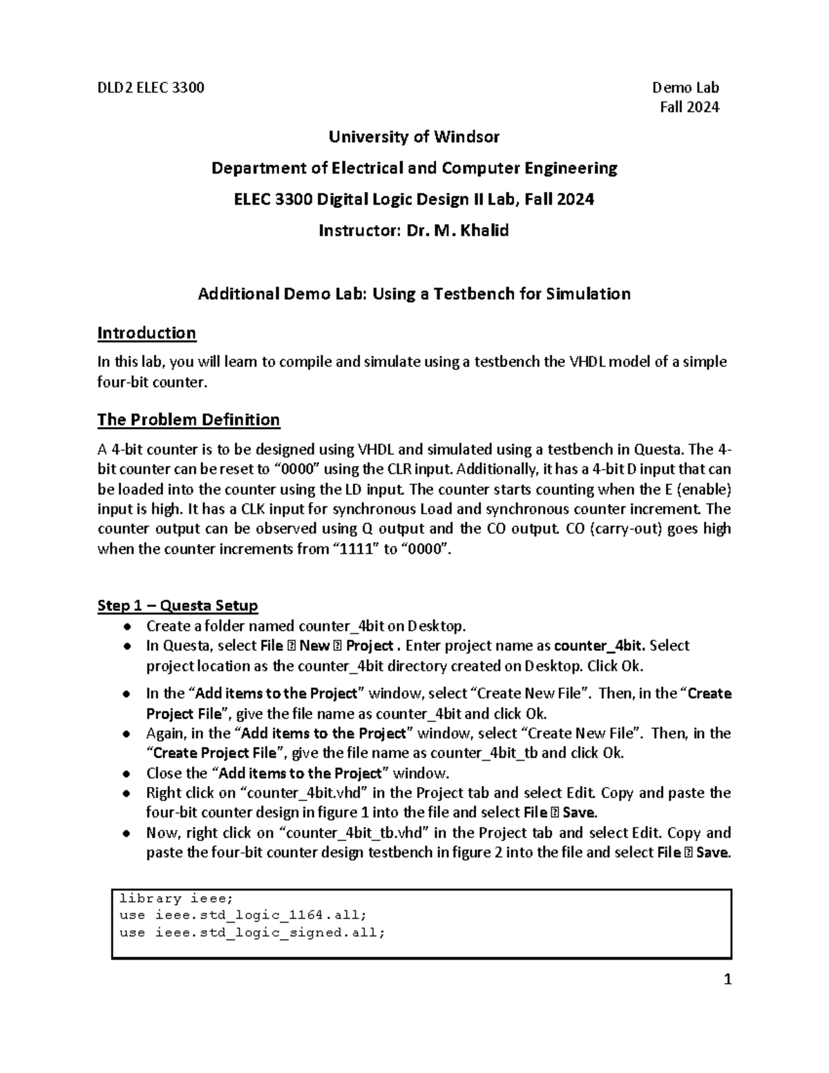 Demo lab Fall 2024 part4 - Fall 2024 University of Windsor Department of Electrical and Computer ...