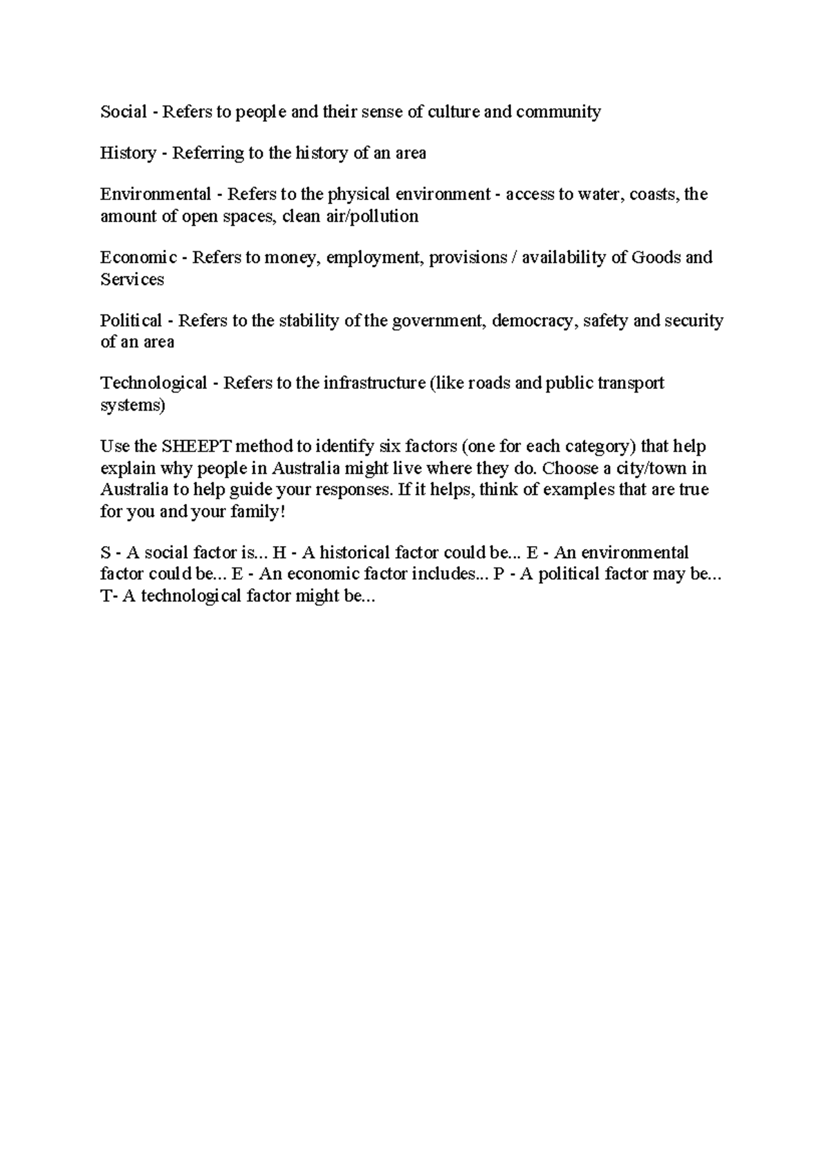 SHEEPT Analysis of Living Factors in Australia: Social, Historical ...