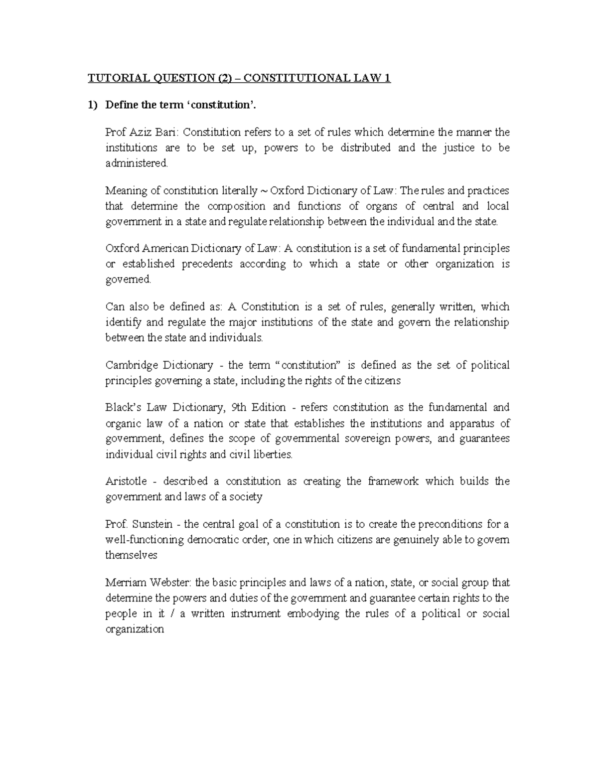 Constitutional Law 1 Tutorial Questions: Written vs Unwritten ...