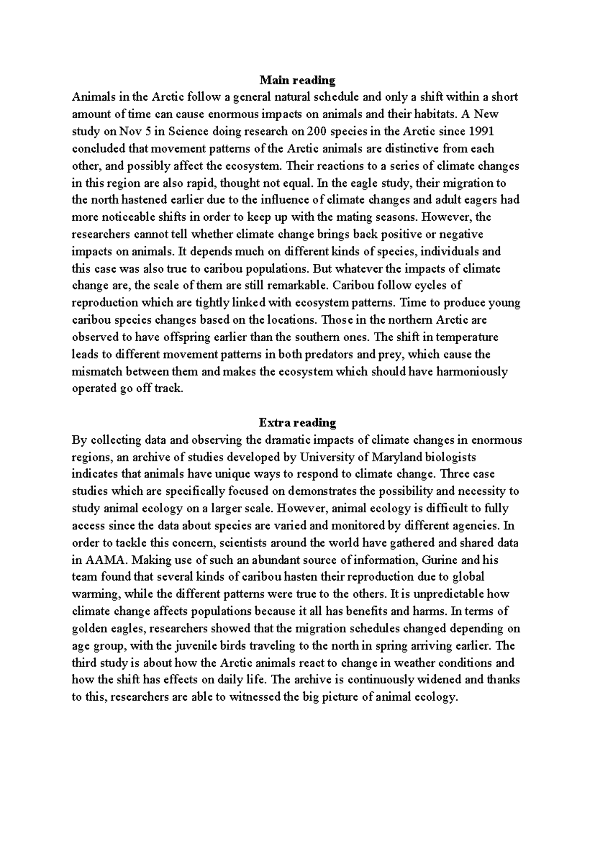 Summary of Arctic Animal Ecology and Climate Change Impacts - Studocu
