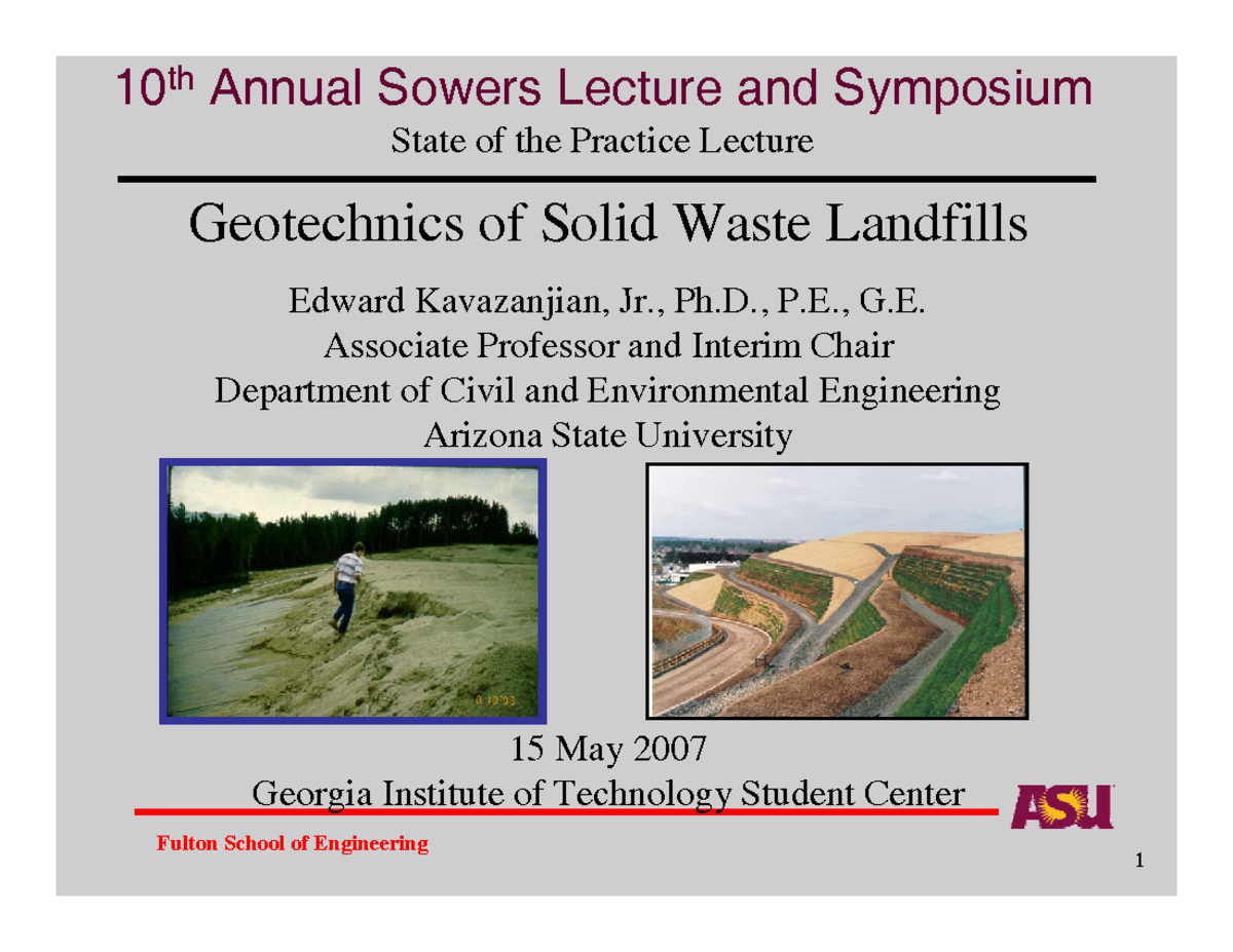 Geotechnics of Solid Waste Landfills: Insights from Annual Sowers ...
