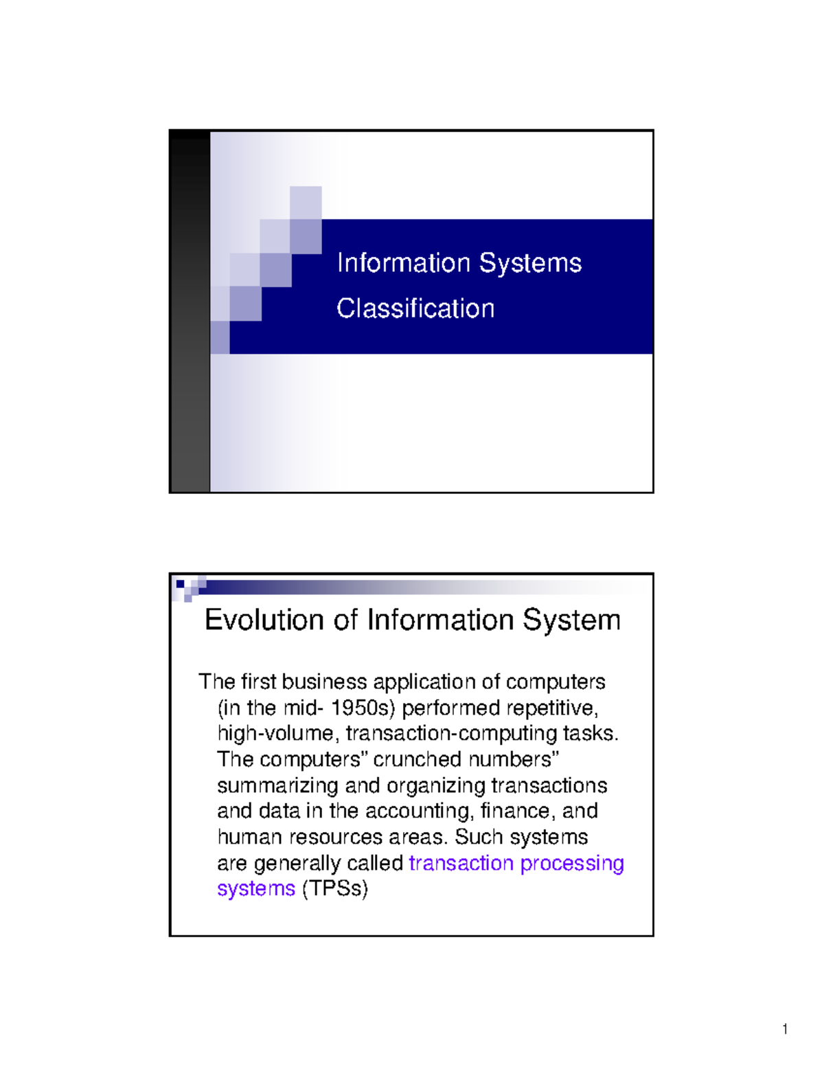 Information Systems Classification evolution of informtion system ...