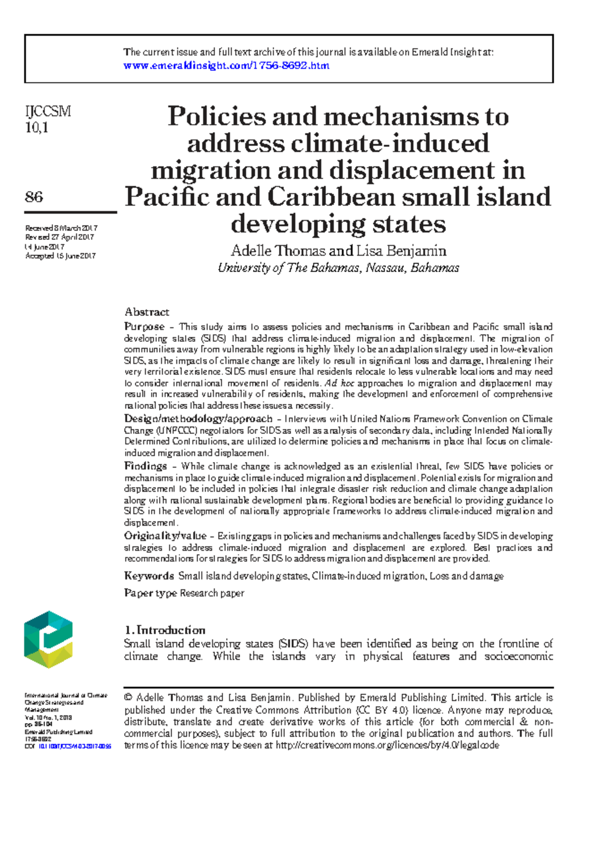 Policies and Mechanisms for Climate-Induced Migration in SIDS - Studocu