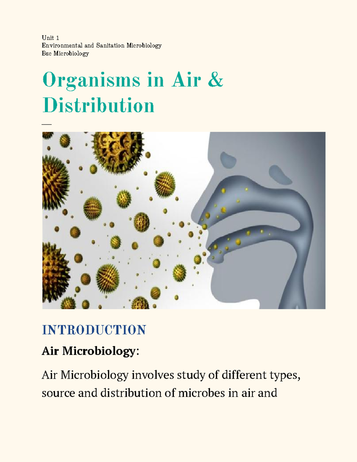 Organisms in Air & Their Distribution - Unit 1 Env. Microbiology - Studocu