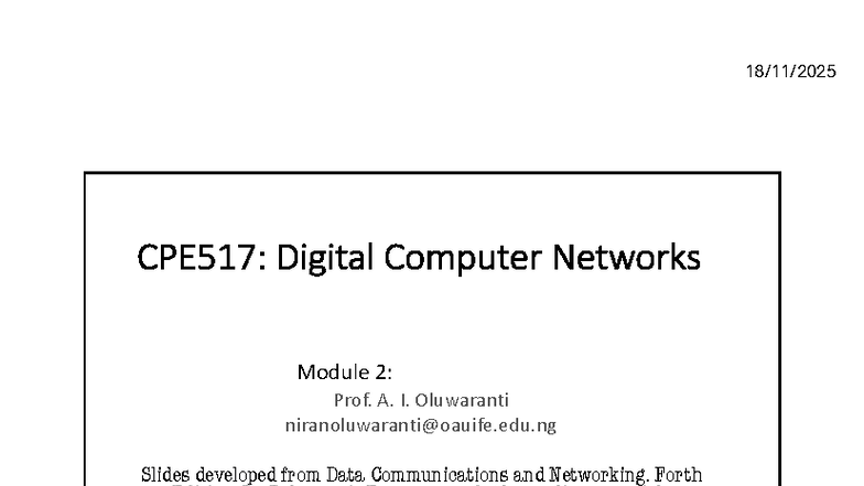 CPE517: Digital Computer Networks Module 2 - Lecture Slides Summary - Studocu