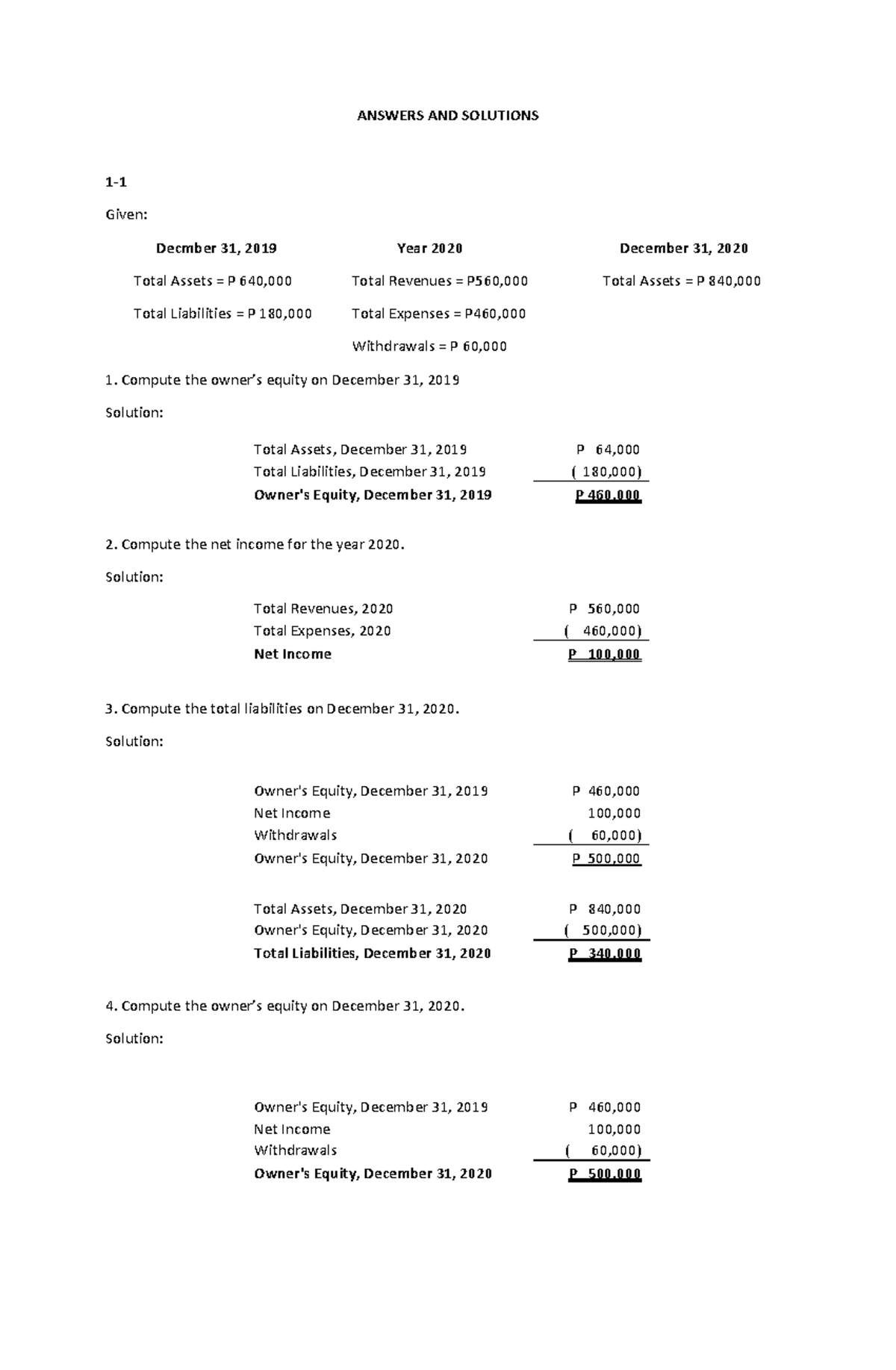 FAR 1 Module 1 - answer and solutions - ANSWERS AND SOLUTIONS 1- 1 ...