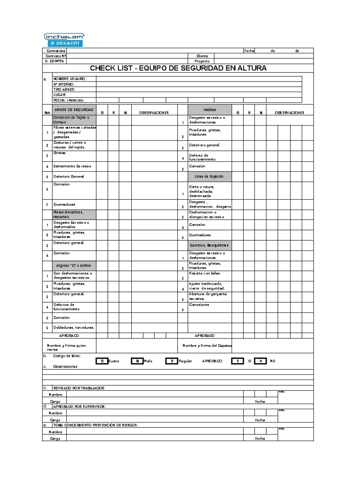Check List de Seguridad en Altura - Arneses y Equipos - Studocu