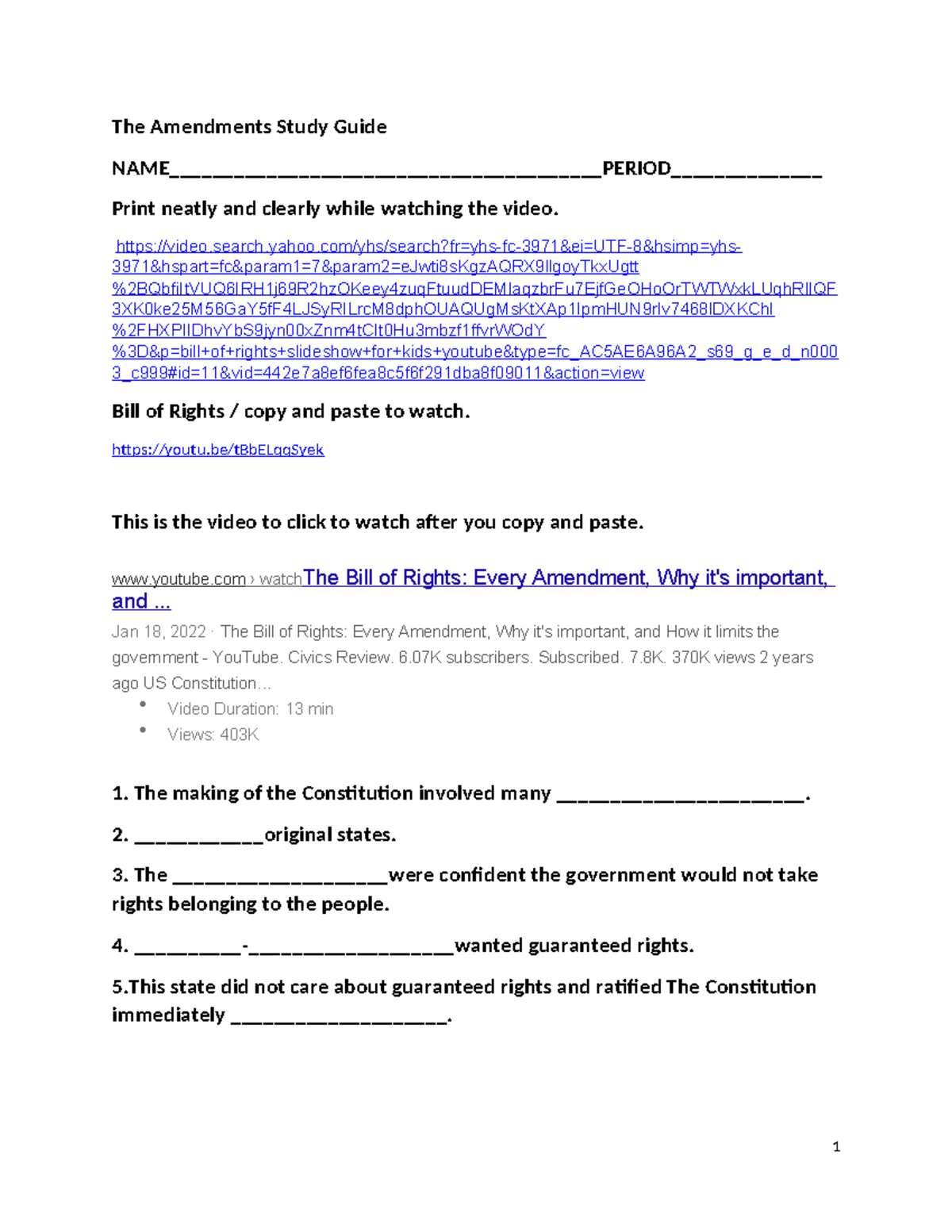The Amendments Study Guide and Video Review for Civics (CIV 101) - Studocu