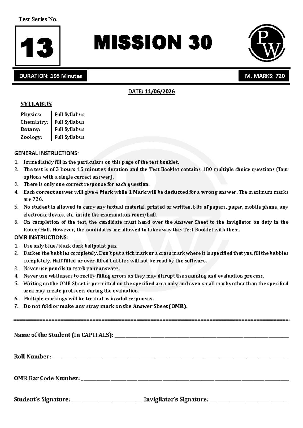 Mission 30 Test Series No. 13: Full Syllabus Exam Guide - Studocu