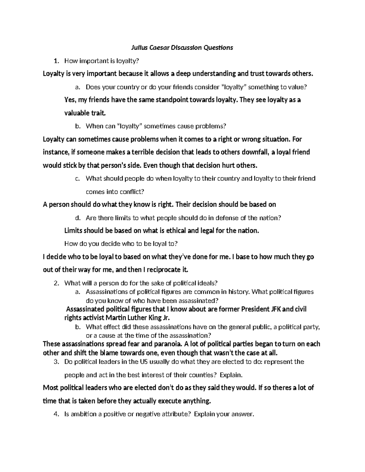 Julius Caesar Discussion Questions: Exploring Loyalty and Politics ...