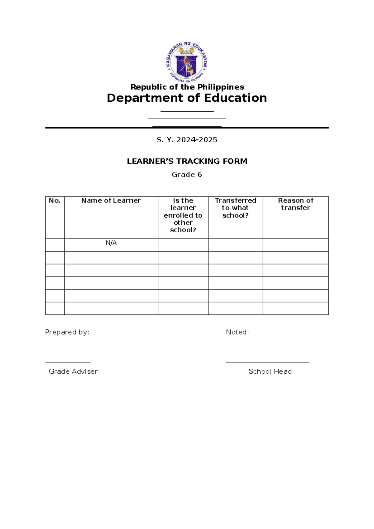 Learners Tracking FORM - Doctor of Education - Republic of the ...