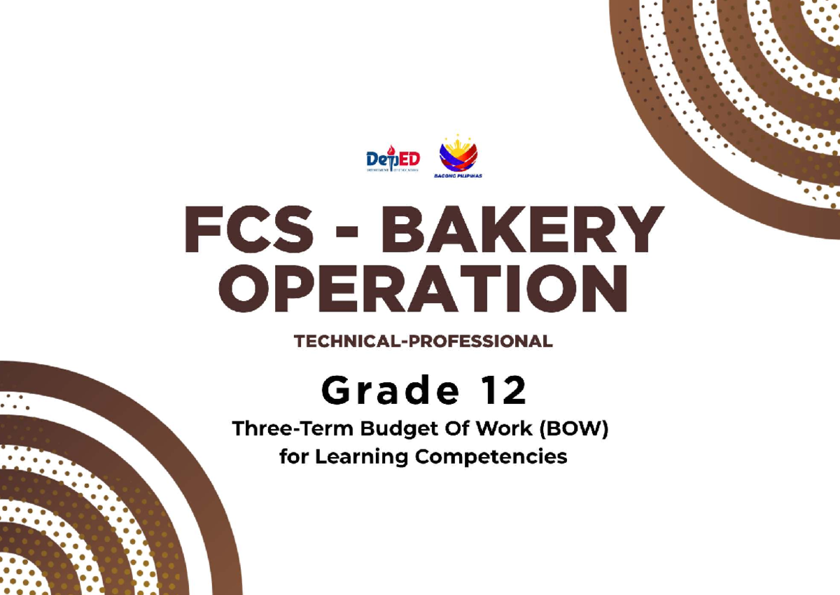 [G12] FCS Grade 12 Bakery Operation Budget of Work Plan - Studocu