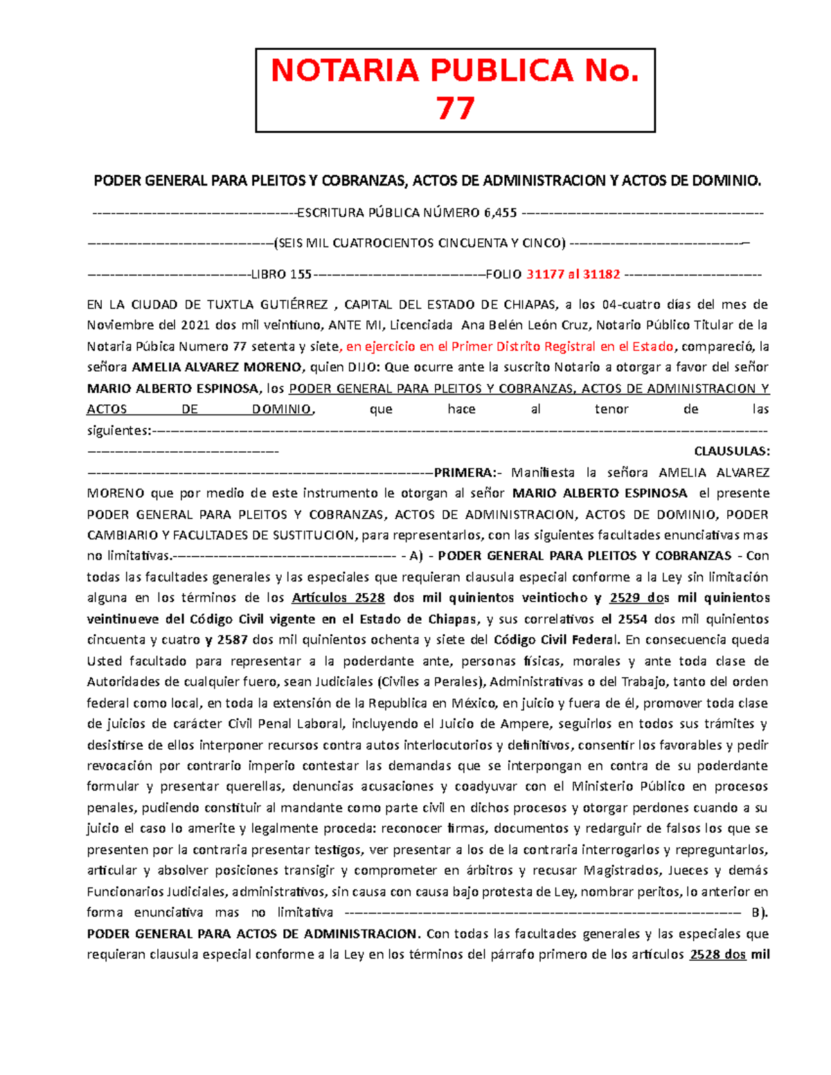 Poder General PARA Pleitos Y Cobranzas Y Actos DeadministracióN a ...