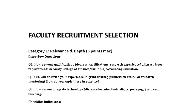 FACULTY RECRUITMENT SELECTION: Interview Questions & Evaluation ...