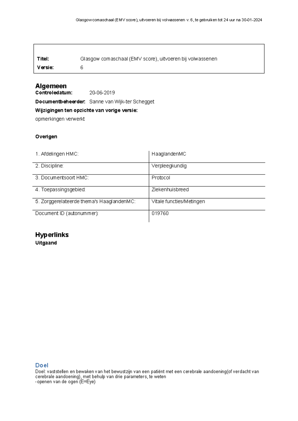 Glasgow Coma Scale (GCS) Protocol - EMV Summary Document - Studeersnel
