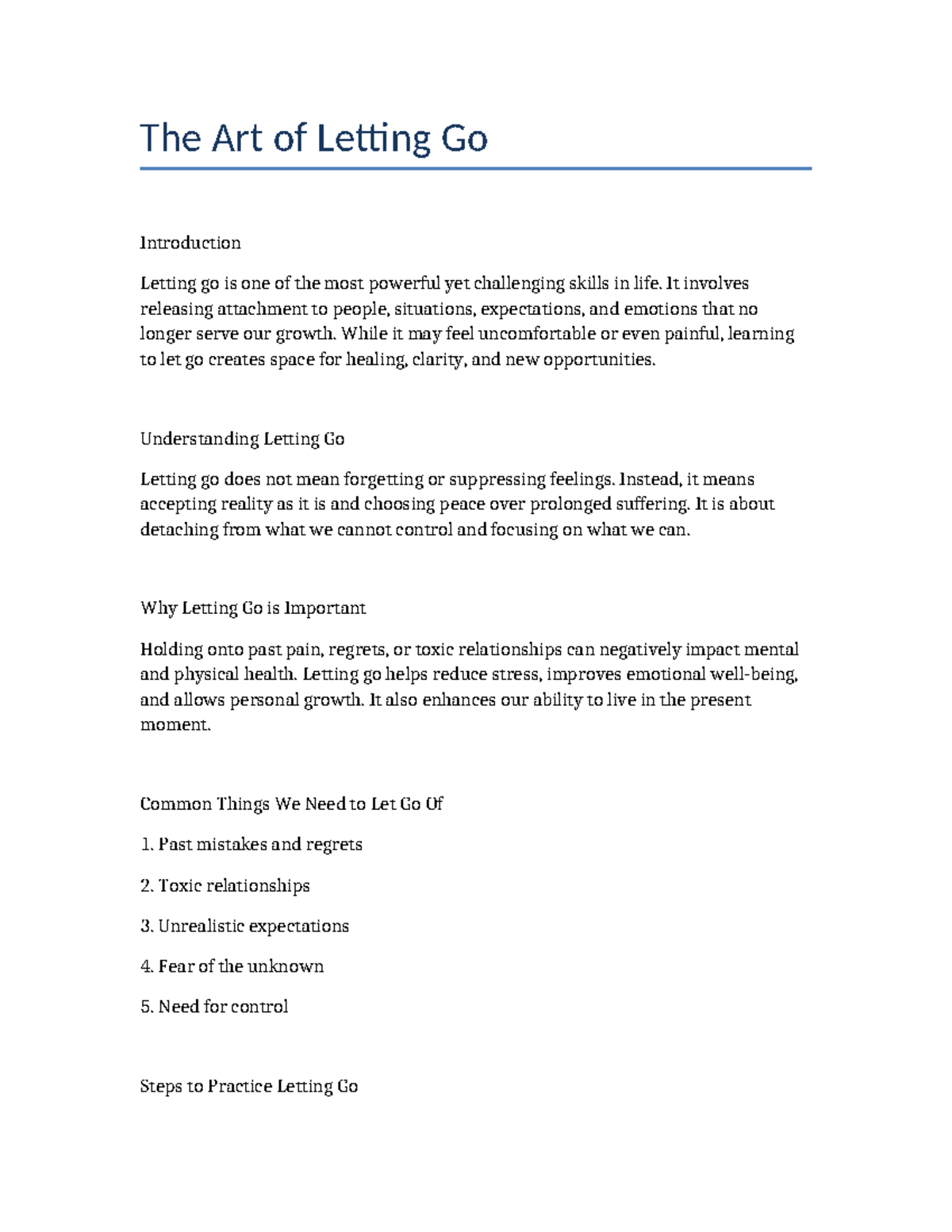 The Art of Letting Go: A Guide to Emotional Freedom - Studocu