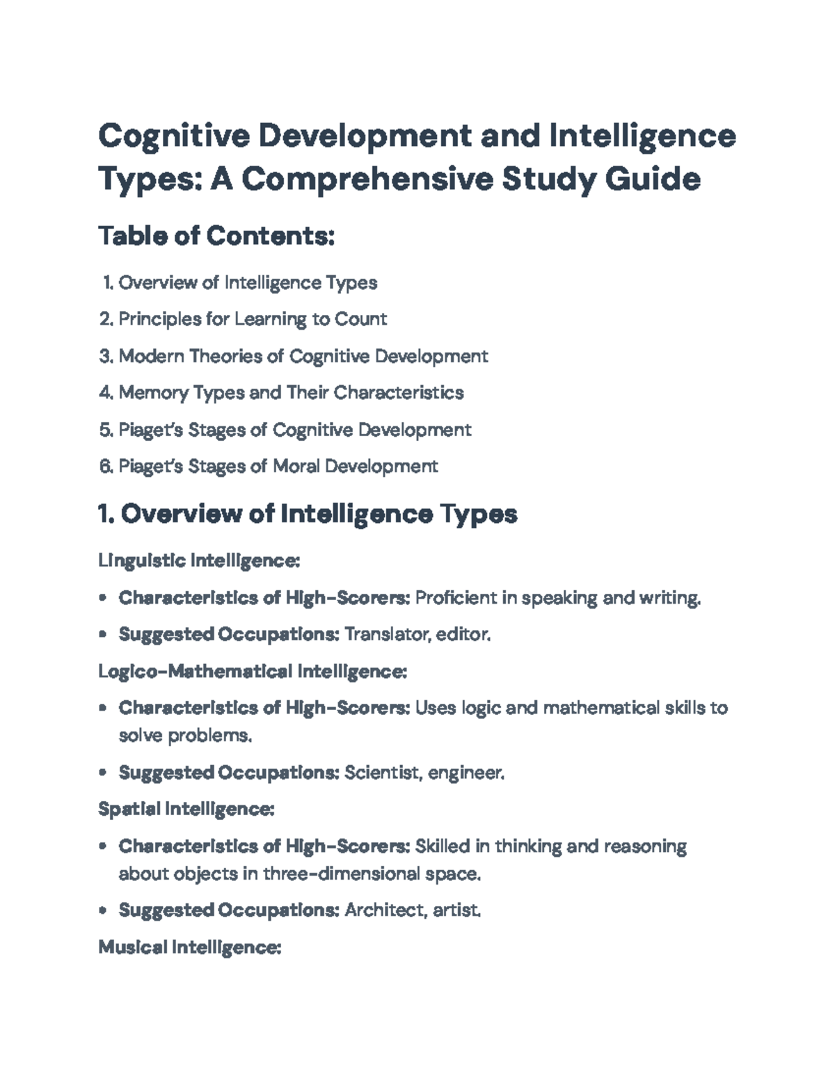 Cognitive Development and Intelligence Types: A Study Guide - Cognitive ...