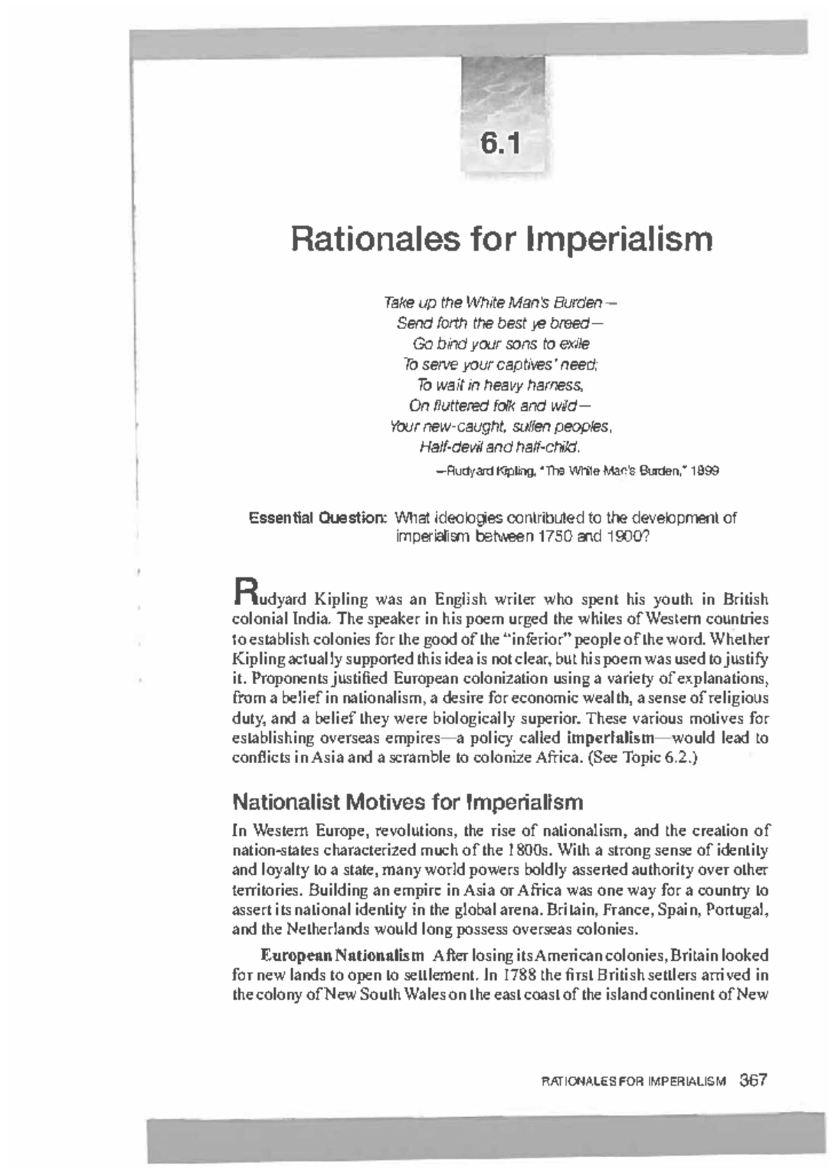 6.1 Rationales for Imperialism: Ideologies from 1750 to 1900 - Studocu