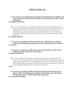 PEDS 101 - Practice Questions for Pediatric Exam #1 - Studocu