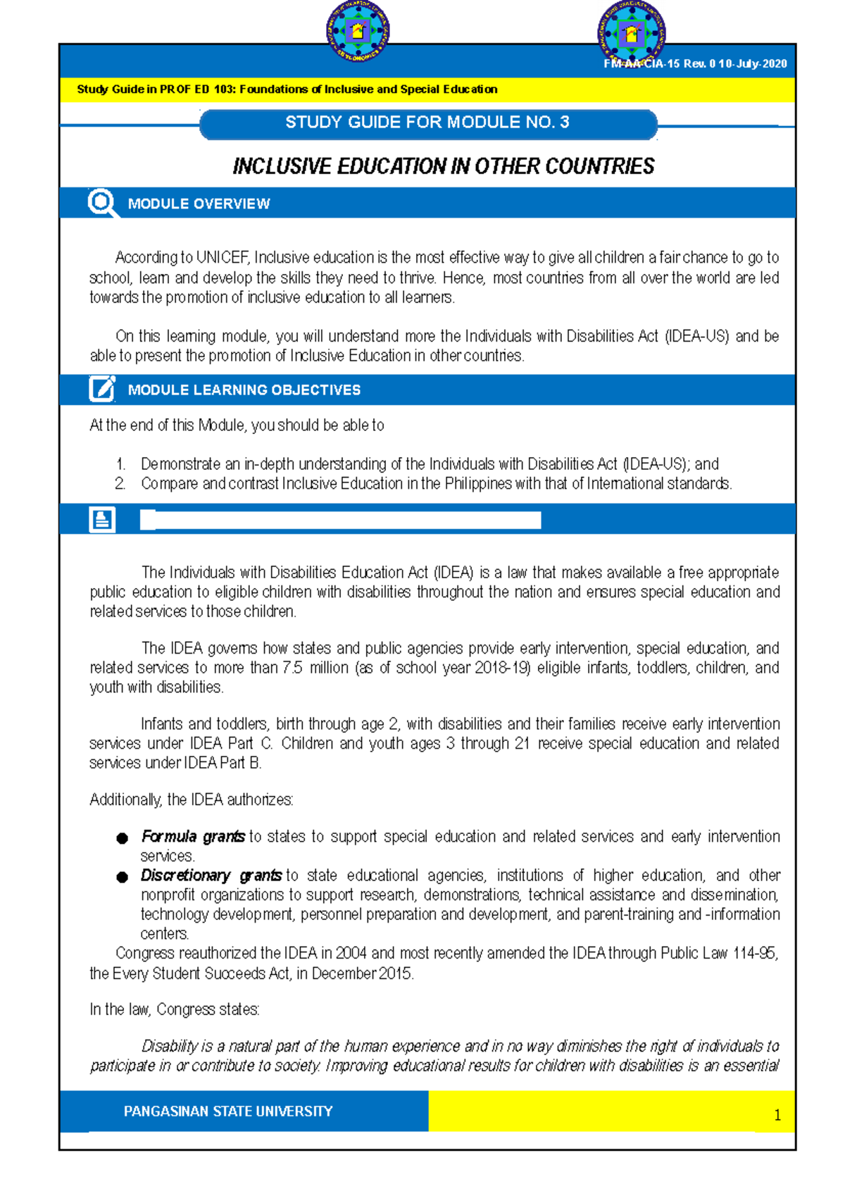 Inclusive Education Insights: Study Guide for PROF ED 103 Module 3 ...