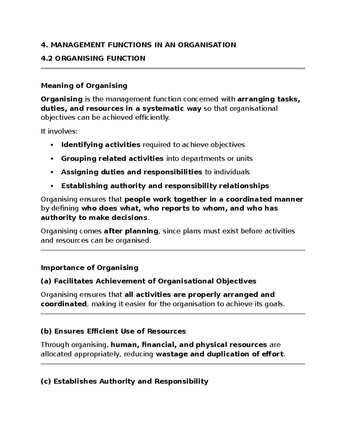 4. MANAGEMENT FUNCTIONS IN AN ORGANISATION: Organising Function - Studocu