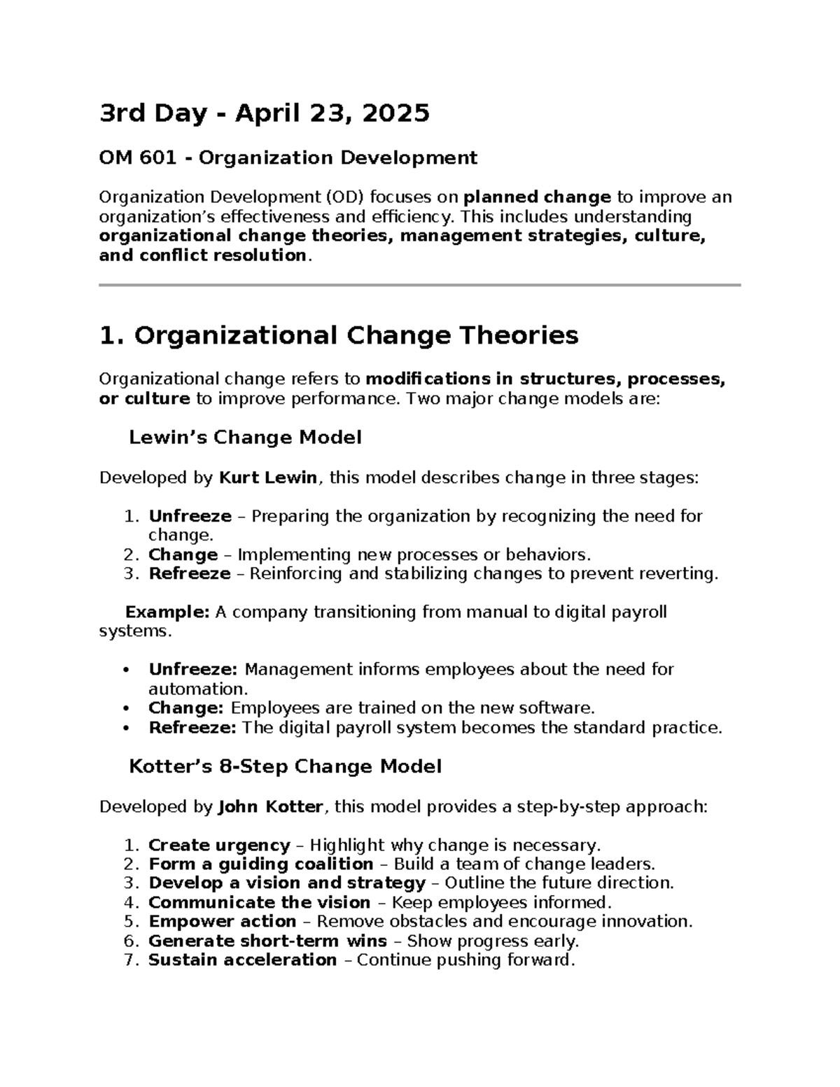 OM 601 Organization Development: Key Theories and Strategies for Change ...