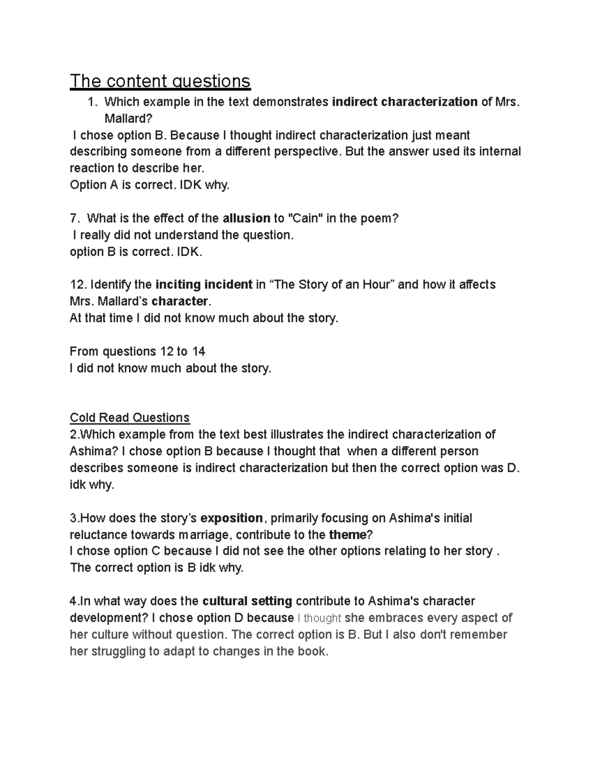 Literary Analysis Questions for ENG101 Final Exam - The content ...