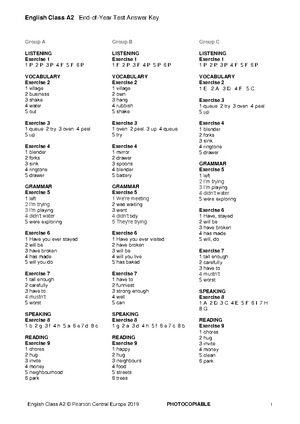 EC A2 Tests - Unit 7 Answer Key and Script - English Class A2 Unit 7 ...