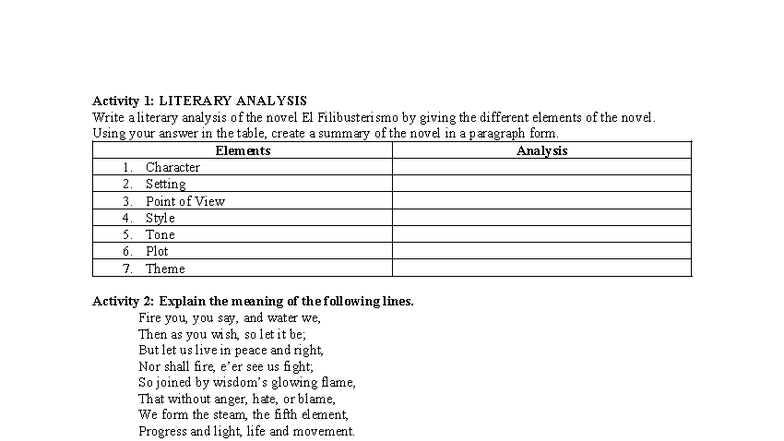 Activity #2 - Activity 1: LITERARY ANALYSIS Write a literary analysis ...