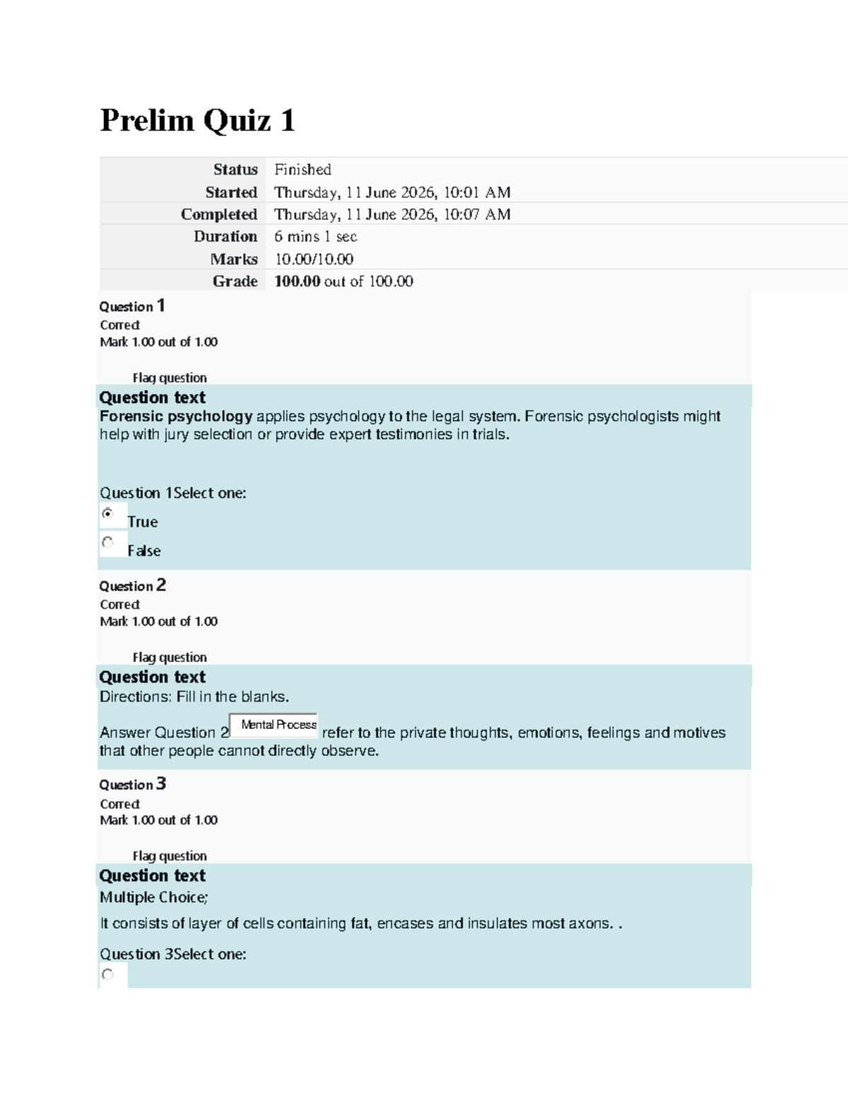 Intro to Psych - Prelim Quiz 1 Results and Analysis - Studocu