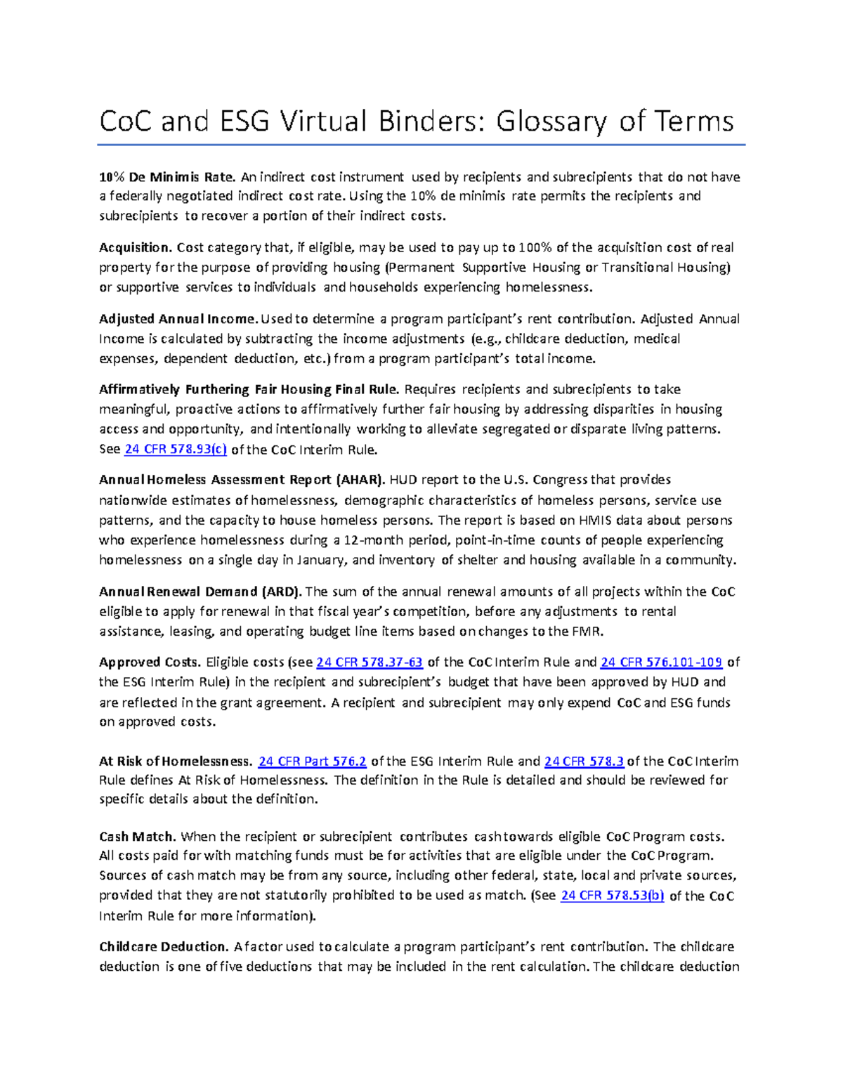 CoC & ESG Virtual Binders: Glossary of Key Terms and Definitions - Studocu
