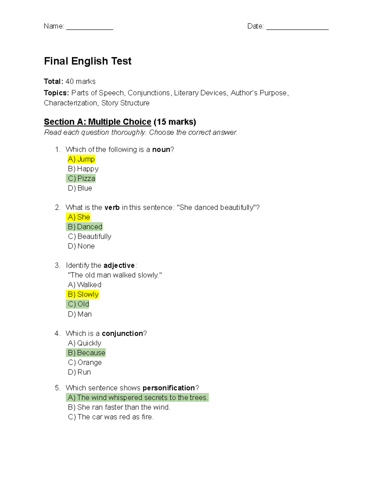 ENG 101: Final Exam Study Guide on Parts of Speech & Literary Devices ...