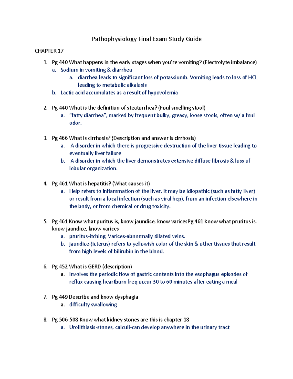 Pathophysiology Final EXAM Study Guide - Pathophysiology Final Exam ...