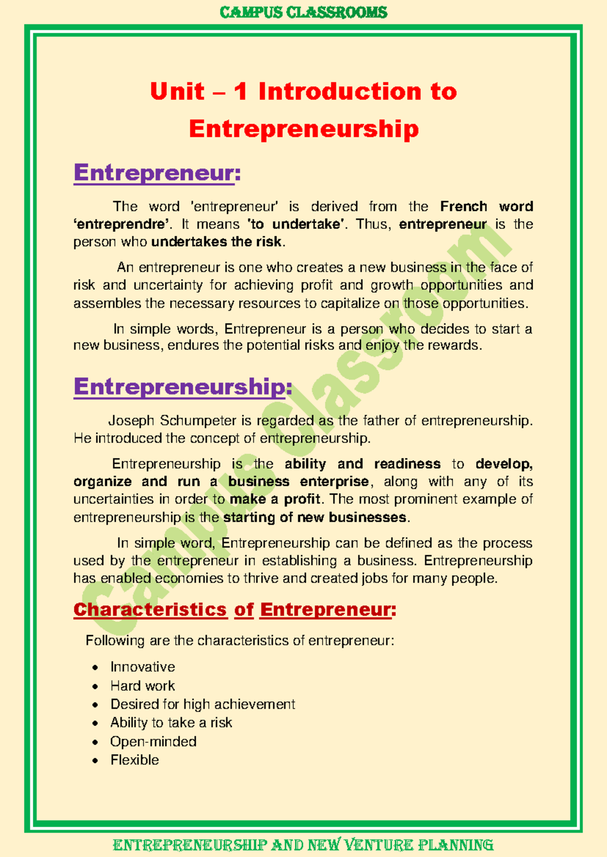 Unit 1: Introduction to Entrepreneurship - Key Concepts and ...