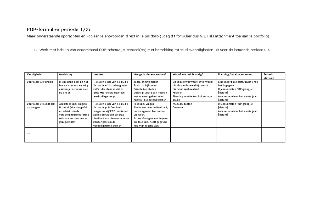 POP-formulier periode 1 2021 - POP-formulier periode 1/2: Maak ...