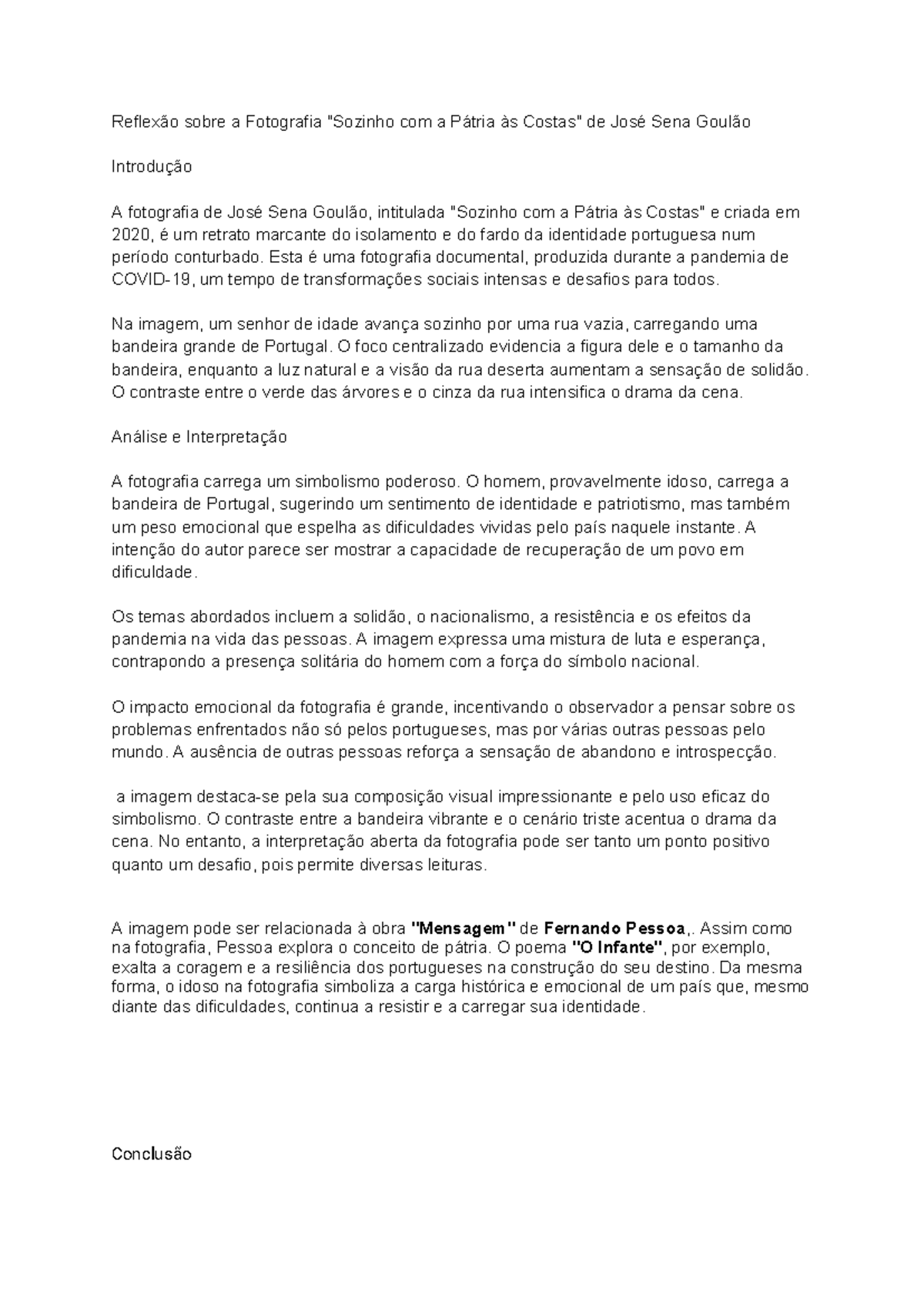 apresentação português - Reflexão sobre a Fotografia "Sozinho com a ...