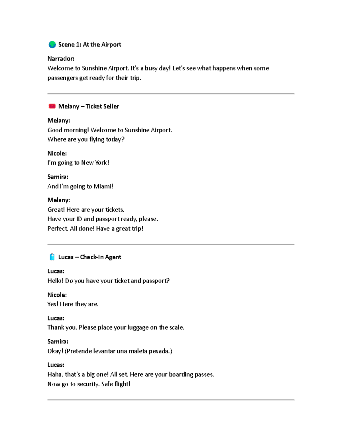 Airport Scene 1: A Day at Sunshine Airport - Role Play Script - Studocu